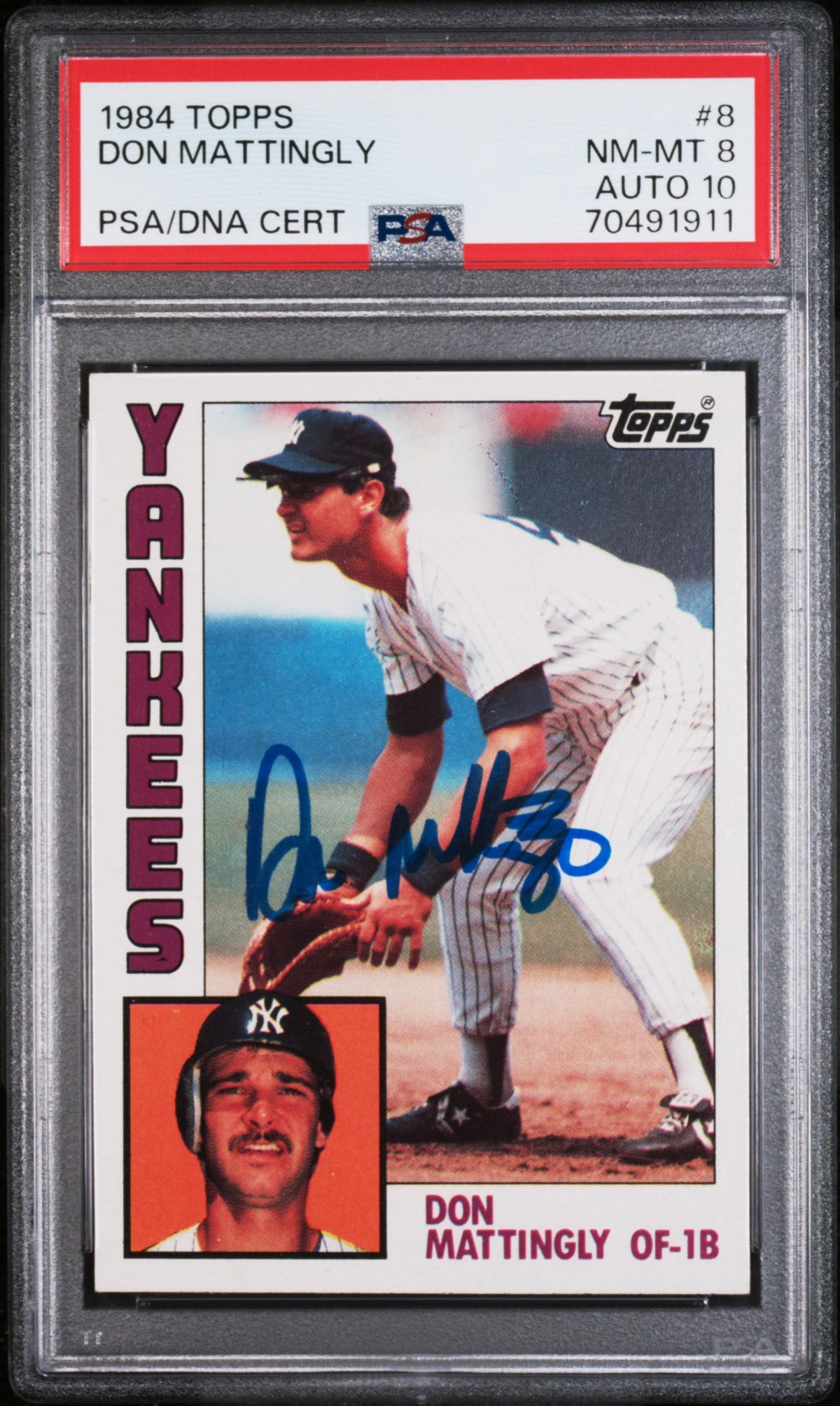 Don Mattingly 1984 Topps Signed Baseball Rookie Card #8 Auto Graded PS ...